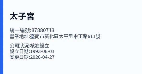 太子宮的照片-統編 87880713(臺南市) 公司登記資料與營業項目詳細圖表