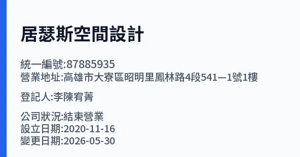居瑟斯空間設計的照片-統編 87885935(高雄市) 公司登記資料與營業項目詳細圖表