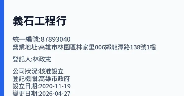 義石工程行的照片-統編 87893040(高雄市) 公司登記資料與營業項目詳細圖表