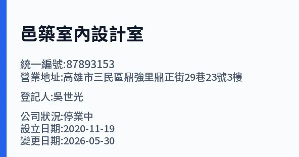 邑築室內設計室的照片-統編 87893153(高雄市) 公司登記資料與營業項目詳細圖表
