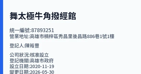 舞太極牛角撥經館的照片-統編 87893251(高雄市) 公司登記資料與營業項目詳細圖表