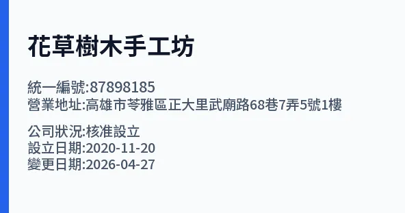 花草樹木手工坊的照片-統編 87898185(高雄市) 公司登記資料與營業項目詳細圖表