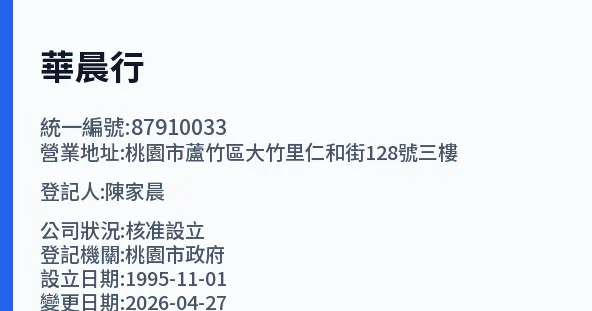 華晨行的照片-統編 87910033(桃園市) 公司登記資料與營業項目詳細圖表
