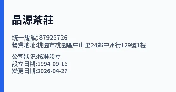 品源茶莊的照片-統編 87925726(桃園市) 公司登記資料與營業項目詳細圖表