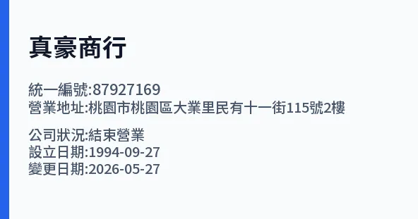 真豪商行的照片-統編 87927169(桃園市) 公司登記資料與營業項目詳細圖表