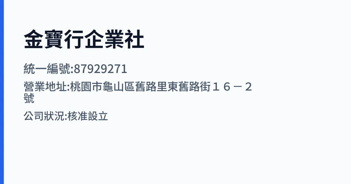 金寶行企業社 - 統編 87929271(桃園市) 公司登記資料與營業項目詳細圖表