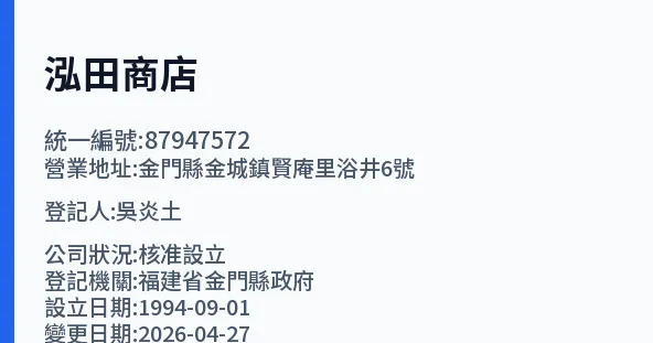 泓田商店的照片-統編 87947572(金門縣) 公司登記資料與營業項目詳細圖表
