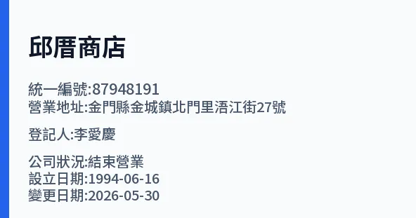 邱厝商店的照片-統編 87948191(金門縣) 公司登記資料與營業項目詳細圖表