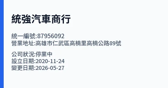 統強汽車商行的照片-統編 87956092(高雄市) 公司登記資料與營業項目詳細圖表