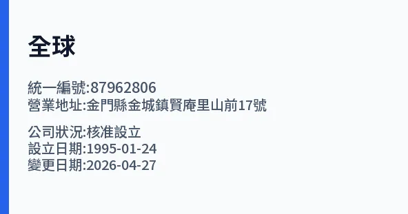 全球的照片-統編 87962806(金門縣) 公司登記資料與營業項目詳細圖表