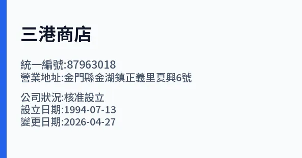 三港商店的照片-統編 87963018(金門縣) 公司登記資料與營業項目詳細圖表