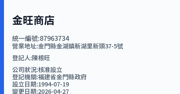 金旺商店的照片-統編 87963734(金門縣) 公司登記資料與營業項目詳細圖表