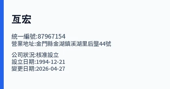 亙宏的照片-統編 87967154(金門縣) 公司登記資料與營業項目詳細圖表