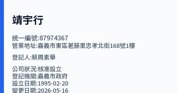 靖宇行的照片-統編 87974367(嘉義市) 公司登記資料與營業項目詳細圖表