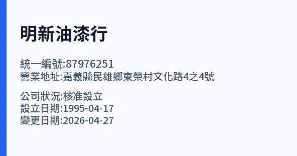 明新油漆行的照片-統編 87976251(嘉義縣) 公司登記資料與營業項目詳細圖表
