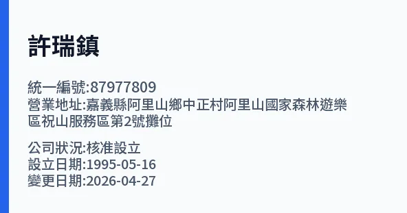 許瑞鎮的照片-統編 87977809(嘉義縣) 公司登記資料與營業項目詳細圖表
