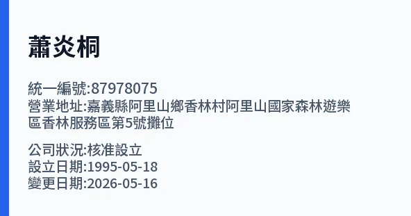蕭炎桐的照片-統編 87978075(嘉義縣) 公司登記資料與營業項目詳細圖表