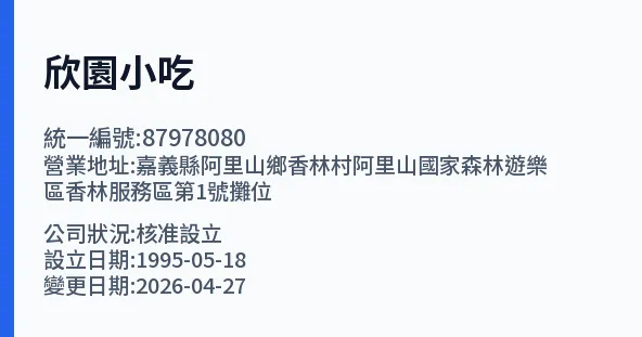 欣園小吃的照片-統編 87978080(嘉義縣) 公司登記資料與營業項目詳細圖表