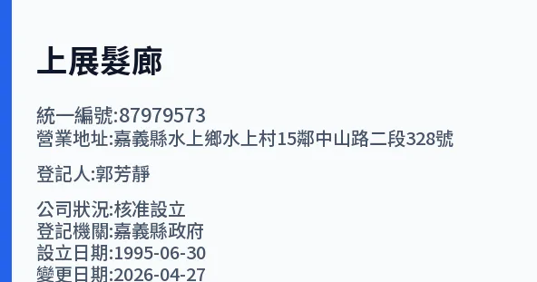 上展髮廊的照片-統編 87979573(嘉義縣) 公司登記資料與營業項目詳細圖表