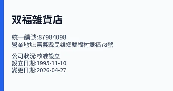 双福雜貨店的照片-統編 87984098(嘉義縣) 公司登記資料與營業項目詳細圖表