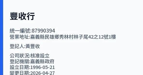 豐收行的照片-統編 87990394(嘉義縣) 公司登記資料與營業項目詳細圖表