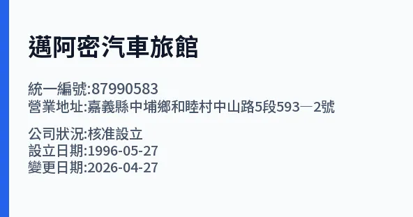 邁阿密汽車旅館的照片-統編 87990583(嘉義縣) 公司登記資料與營業項目詳細圖表