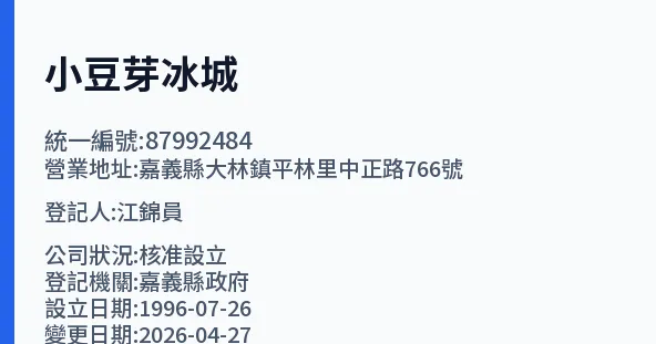 小豆芽冰城的照片-統編 87992484(嘉義縣) 公司登記資料與營業項目詳細圖表
