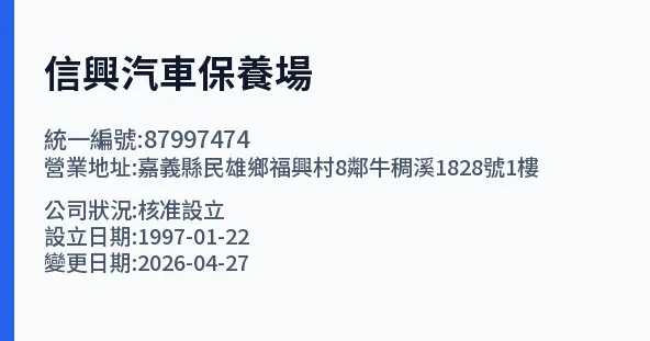 信興汽車保養場的照片-統編 87997474(嘉義縣) 公司登記資料與營業項目詳細圖表