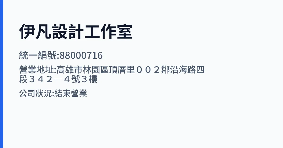 伊凡設計工作室 - 統編 88000716（高雄市） 公司登記資料與營業項目詳細圖表