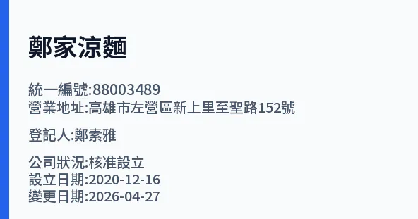 鄭家涼麵的照片-統編 88003489(高雄市) 公司登記資料與營業項目詳細圖表
