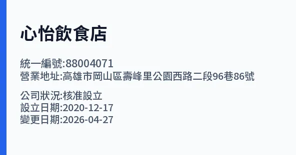 心怡飲食店的照片-統編 88004071(高雄市) 公司登記資料與營業項目詳細圖表