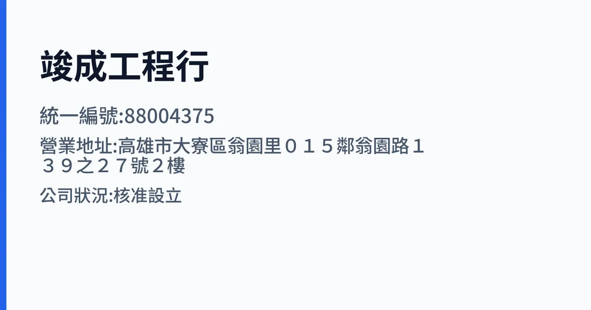 竣成工程行 - 統編 88004375(高雄市) 公司登記資料與營業項目詳細圖表