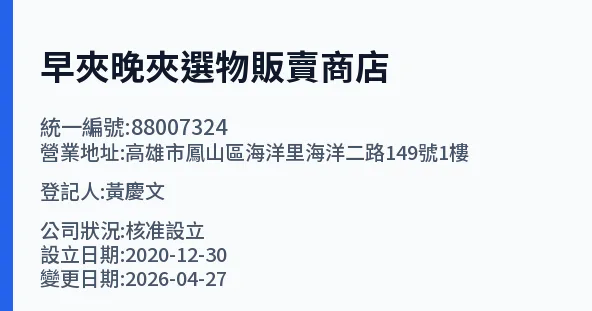 早夾晚夾選物販賣商店的照片-統編 88007324(高雄市) 公司登記資料與營業項目詳細圖表