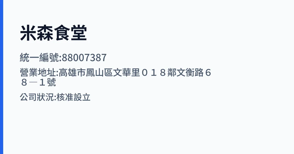 米森食堂 - 統編 88007387(高雄市) 公司登記資料與營業項目詳細圖表