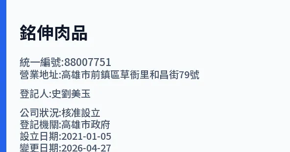 銘伸肉品的照片-統編 88007751(高雄市) 公司登記資料與營業項目詳細圖表