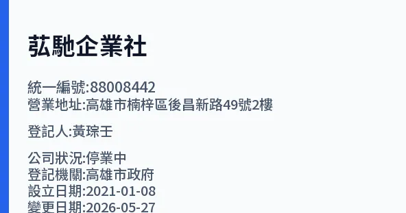 苰馳企業社的照片-統編 88008442(高雄市) 公司登記資料與營業項目詳細圖表