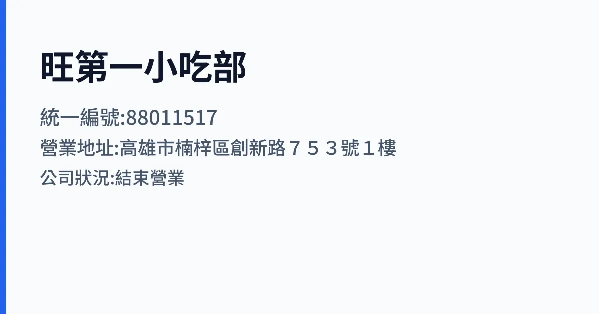 旺第一小吃部 - 統編 88011517(高雄市) 公司登記資料與營業項目詳細圖表