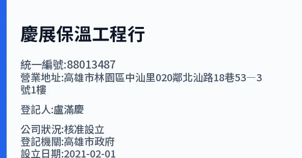 慶展保溫工程行的照片-統編 88013487(高雄市) 公司登記資料與營業項目詳細圖表
