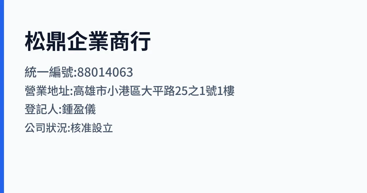 松鼎企業商行 - 統編 88014063(高雄市) 公司登記資料與營業項目詳細圖表