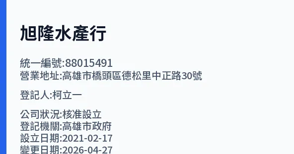旭隆水產行的照片-統編 88015491(高雄市) 公司登記資料與營業項目詳細圖表