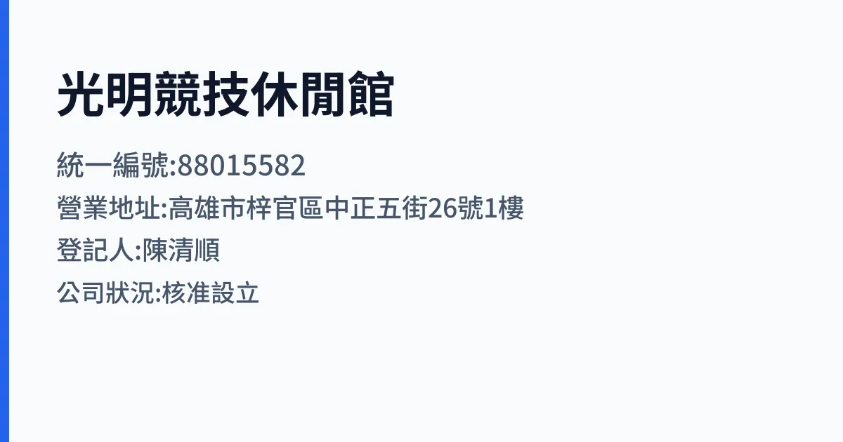 光明競技休閒館 - 統編 88015582(高雄市) 公司登記資料與營業項目詳細圖表