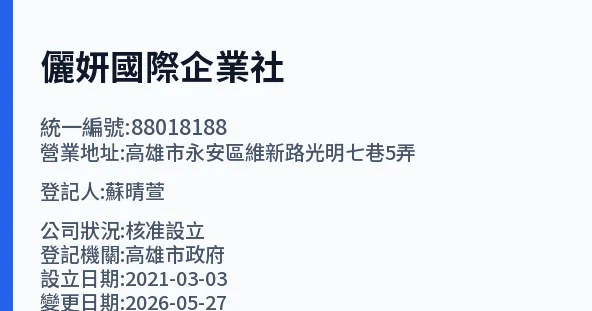 儷妍國際企業社的照片-統編 88018188(高雄市) 公司登記資料與營業項目詳細圖表