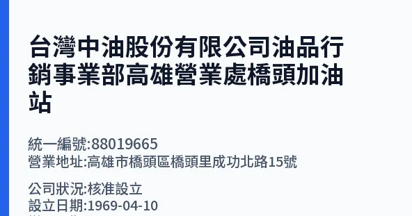 台灣中油股份有限公司油品行銷事業部高雄營業處橋頭加油站的照片-統編 88019665(高雄市) 公司登記資料與營業項目詳細圖表