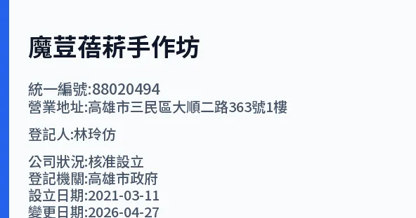 魔荳蓓菥手作坊的照片-統編 88020494(高雄市) 公司登記資料與營業項目詳細圖表