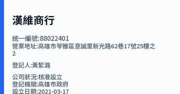 漢維商行的照片-統編 88022401(高雄市) 公司登記資料與營業項目詳細圖表