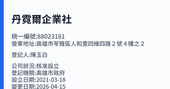丹霓爾企業社的照片-統編 88023181(高雄市) 公司登記資料與營業項目詳細圖表