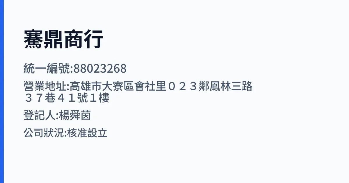 騫鼎商行 - 統編 88023268(高雄市) 公司登記資料與營業項目詳細圖表