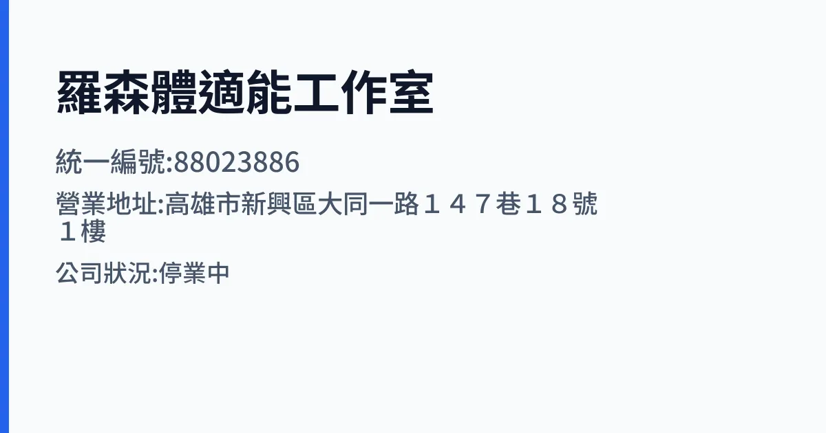 羅森體適能工作室 - 統編 88023886(高雄市) 公司登記資料與營業項目詳細圖表