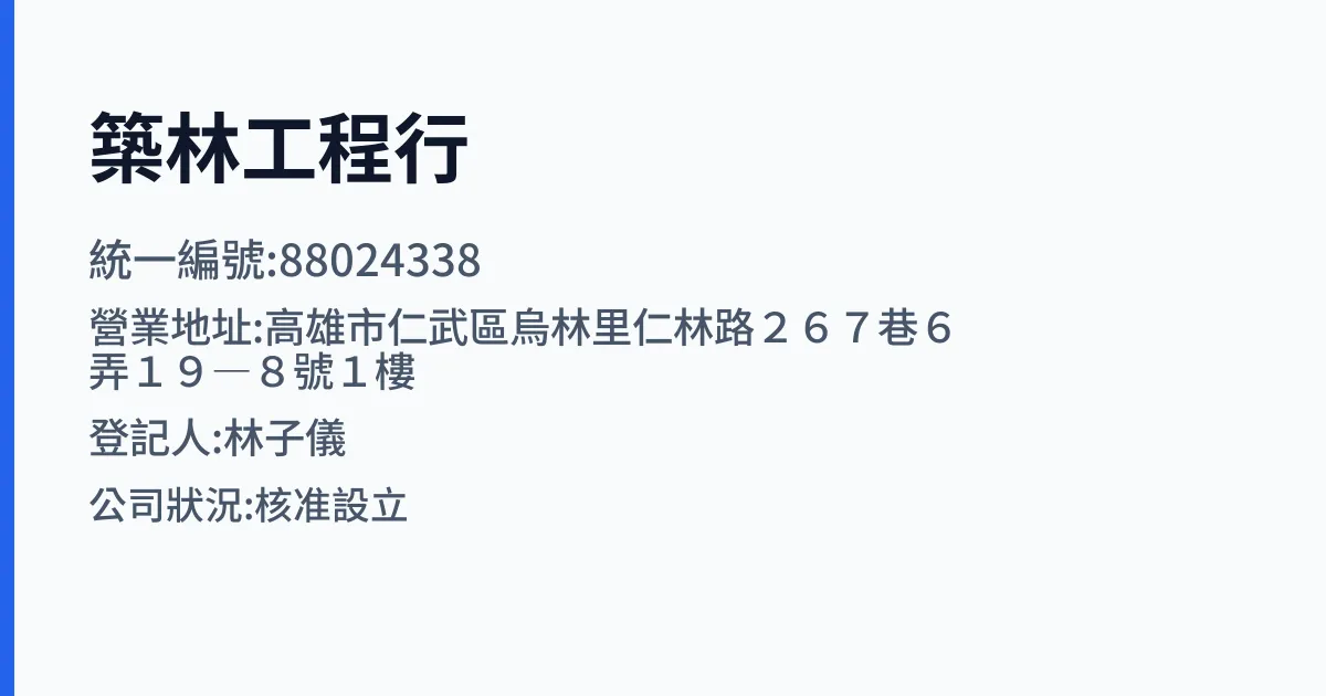築林工程行 - 統編 88024338(高雄市) 公司登記資料與營業項目詳細圖表