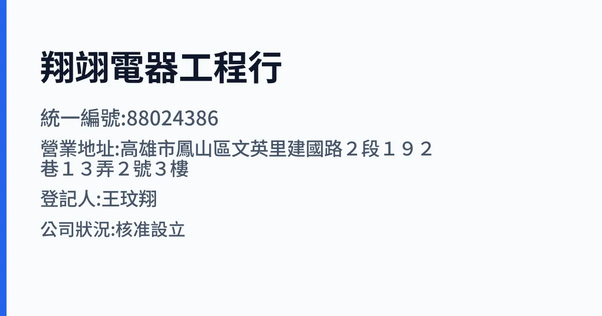 翔翊電器工程行 - 統編 88024386(高雄市) 公司登記資料與營業項目詳細圖表